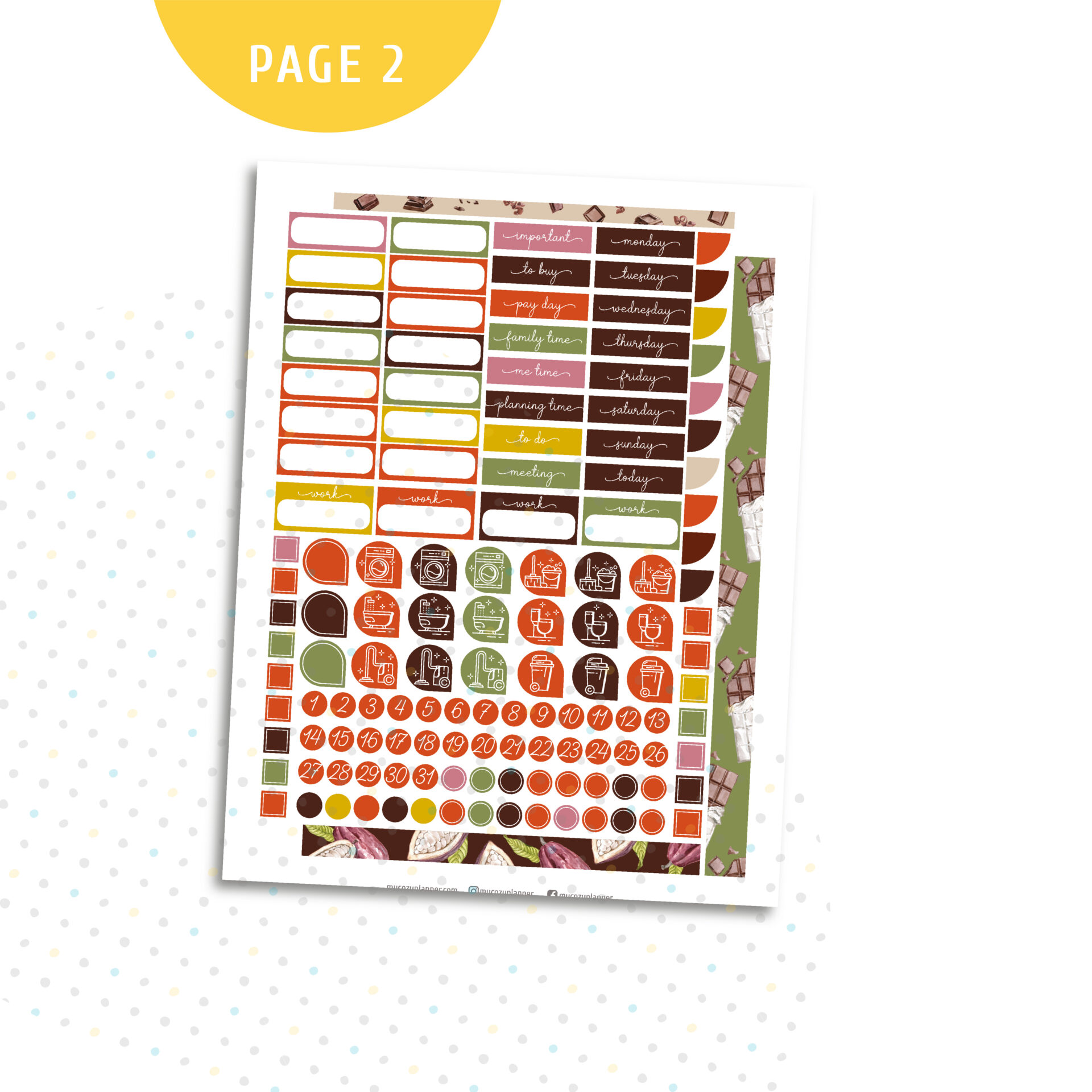Chocolate Sticker Kit. Printable Planner Stickers. - MY COZY PLANNER