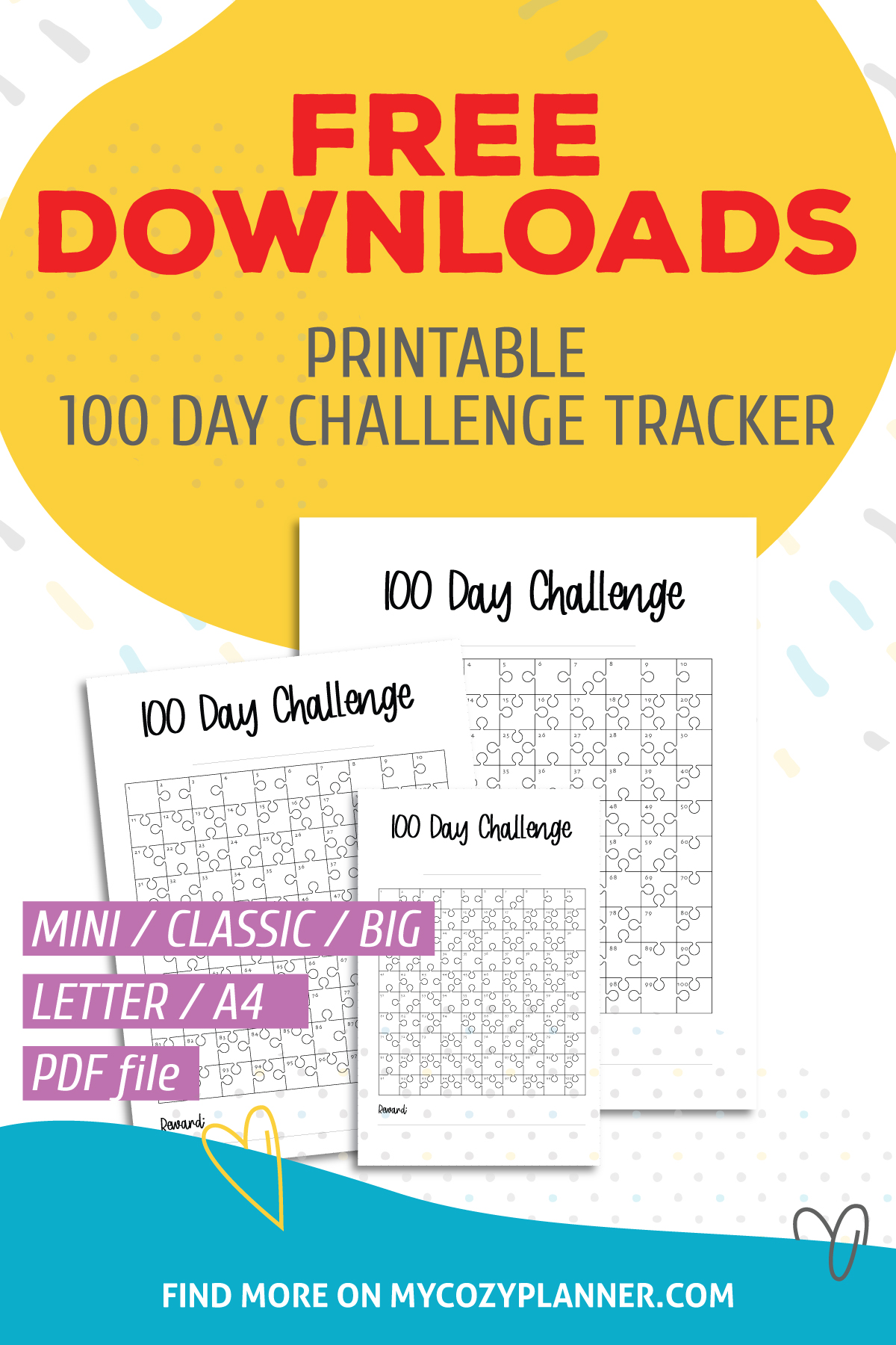 100 Day Challenge Puzzle Template. Free Digital Download. - MY COZY PLANNER