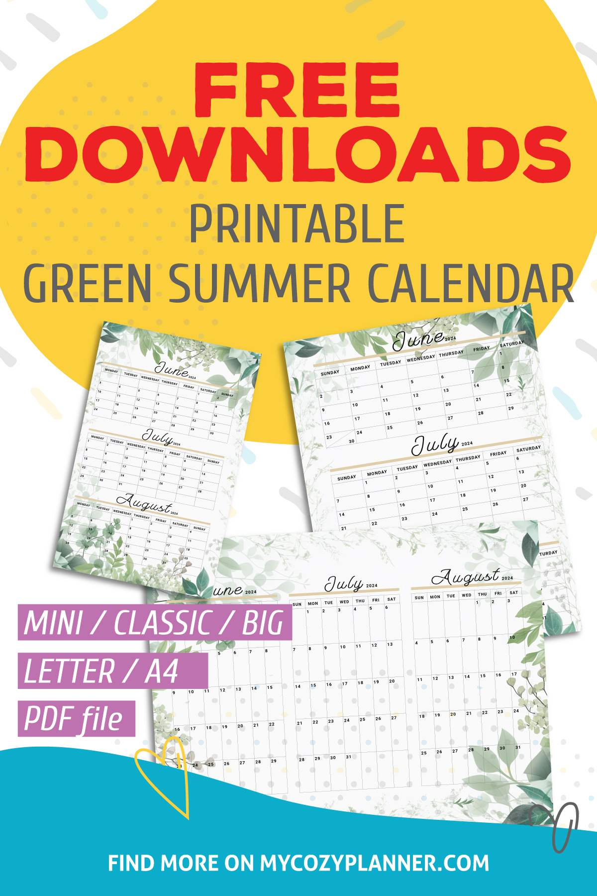 2005 Green Summer Calendar. Free Digital Download. - MY COZY PLANNER