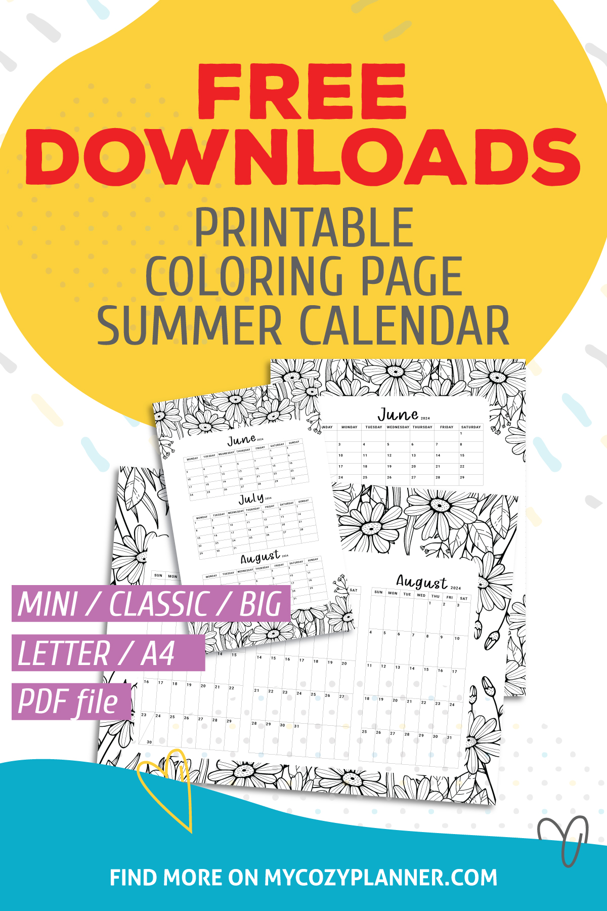 2025 Coloring Page Summer Calendar. Free Digital Download. - MY COZY ...