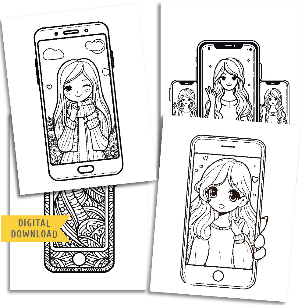 Girl Phone. Free Coloring Pages Printables. - MY COZY PLANNER