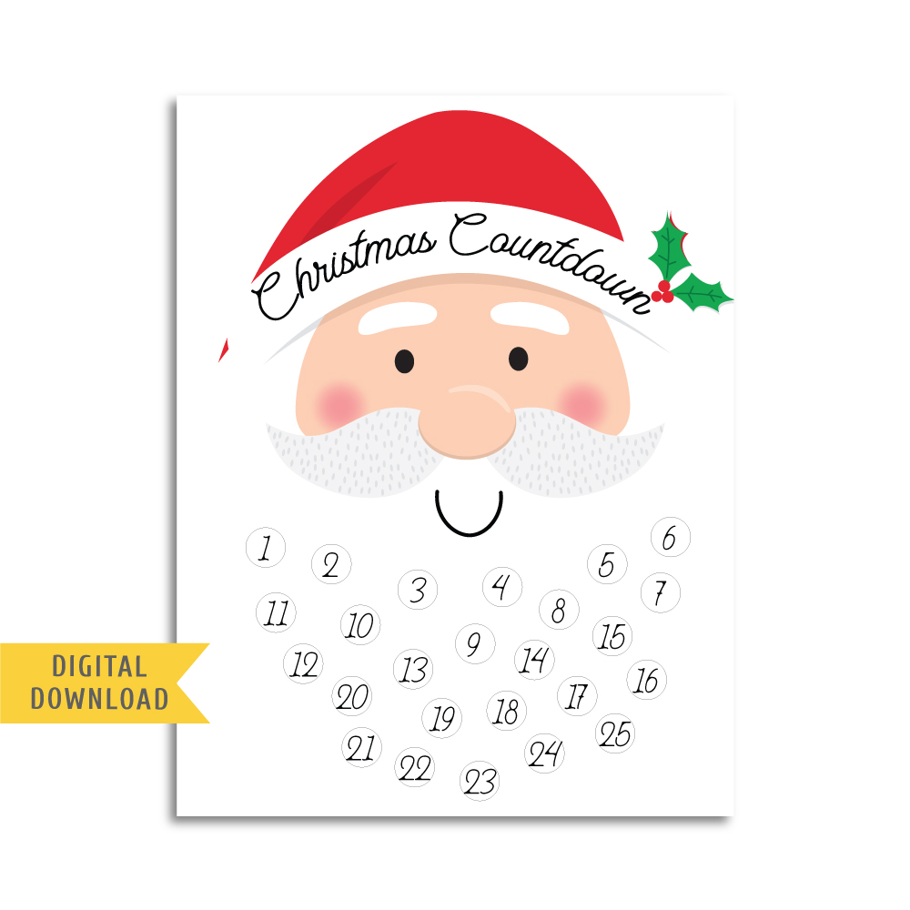 Cotton Beard Santa Christmas Countdown. Free Printable Planner Stickers ...