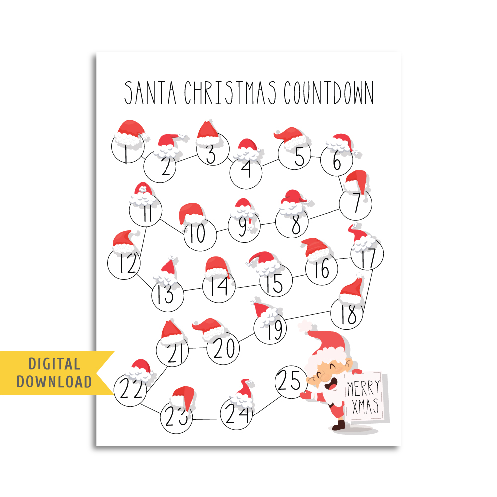Santa Hat Christmas Countdown. Free Printable Planner Stickers. - MY ...