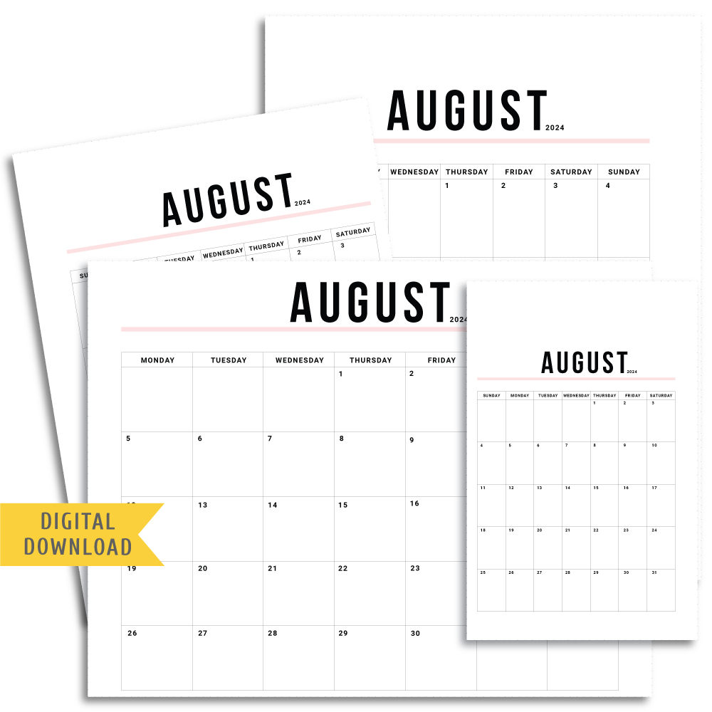 August Monthly Calendar. Free Digital Download. - MY COZY PLANNER