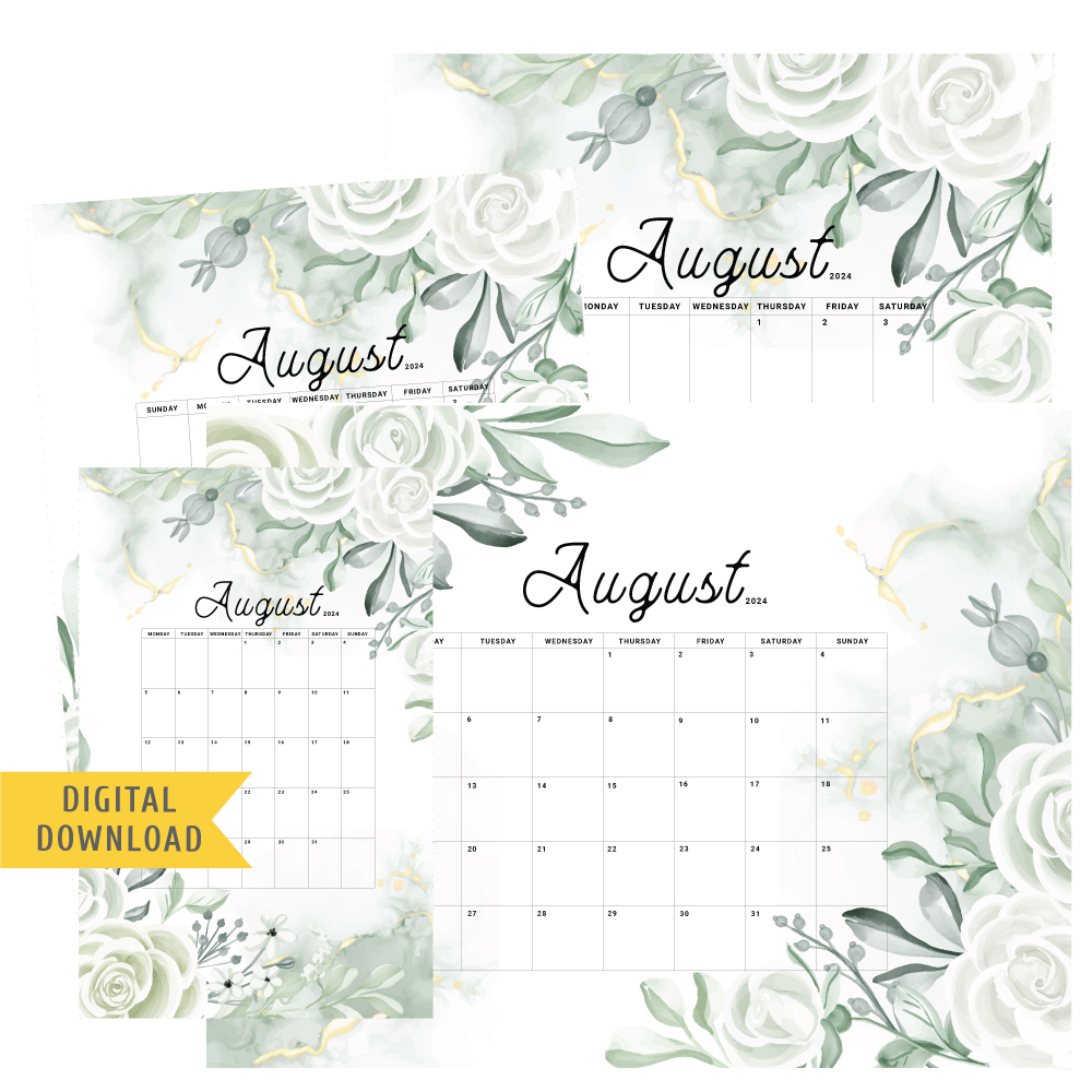 Flower August Monthly Calendar. Free Digital Download. - MY COZY PLANNER