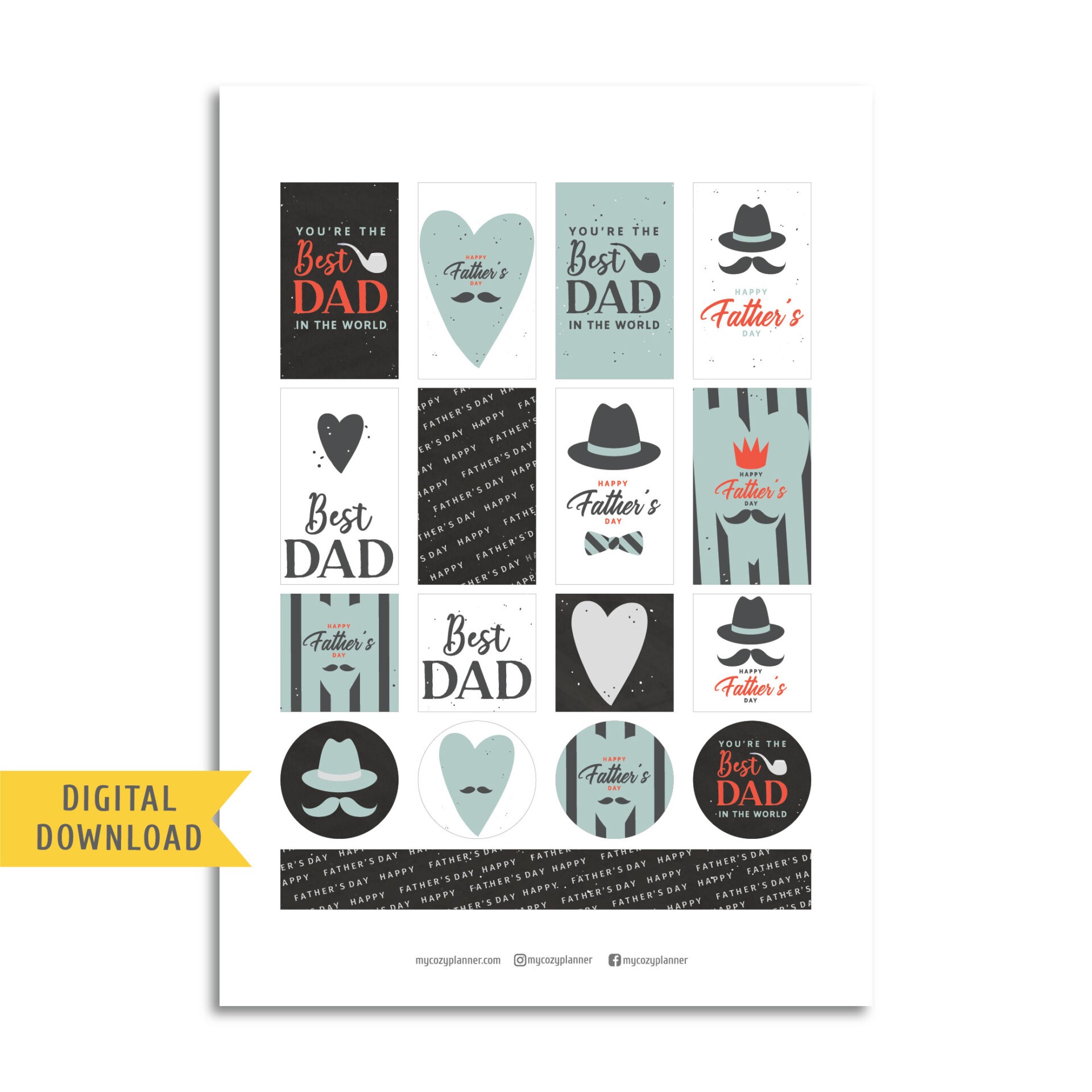 Father's Day Stickers. Free Printable Planner Stickers. - MY COZY PLANNER