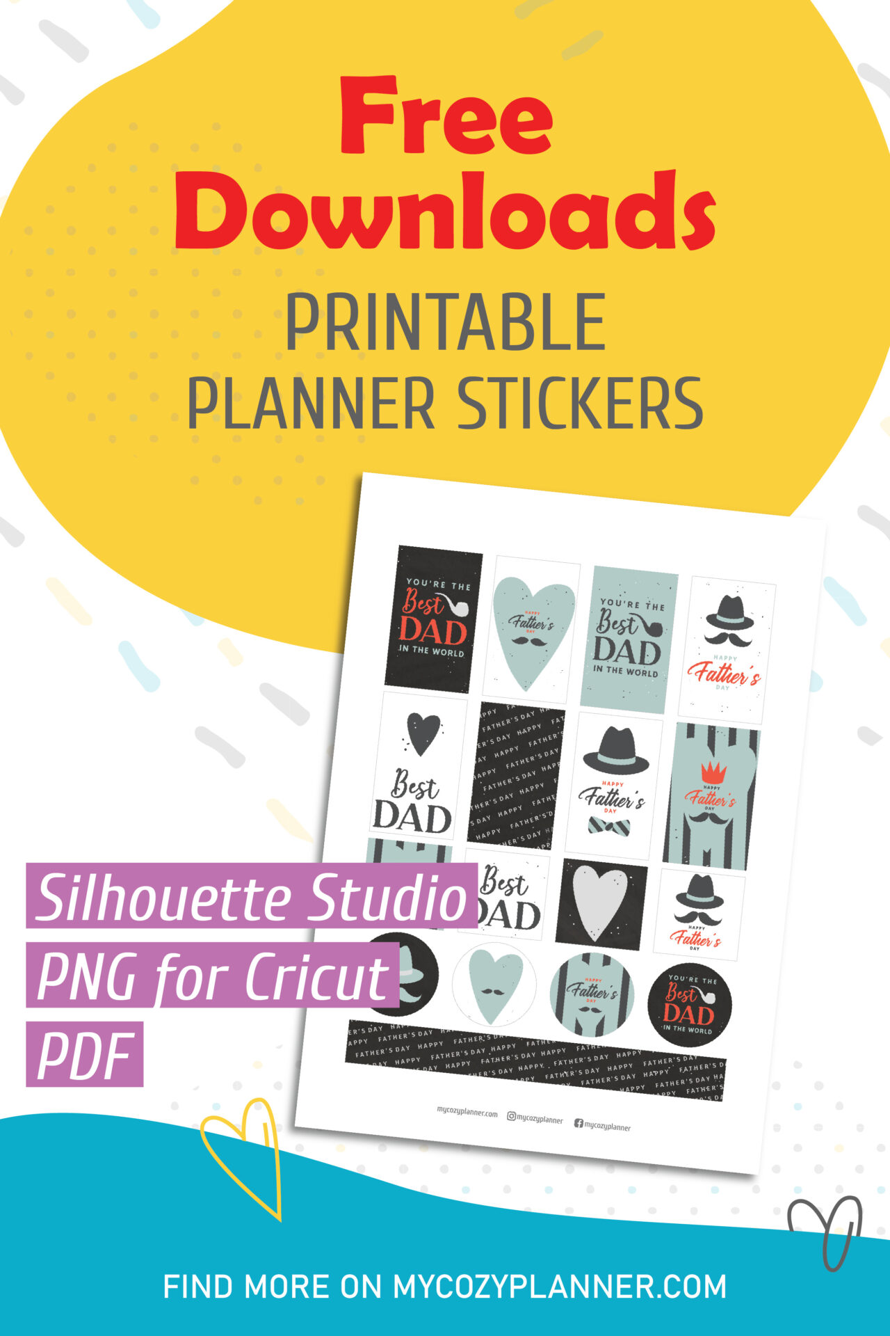 Father's Day Stickers. Free Printable Planner Stickers. - MY COZY PLANNER