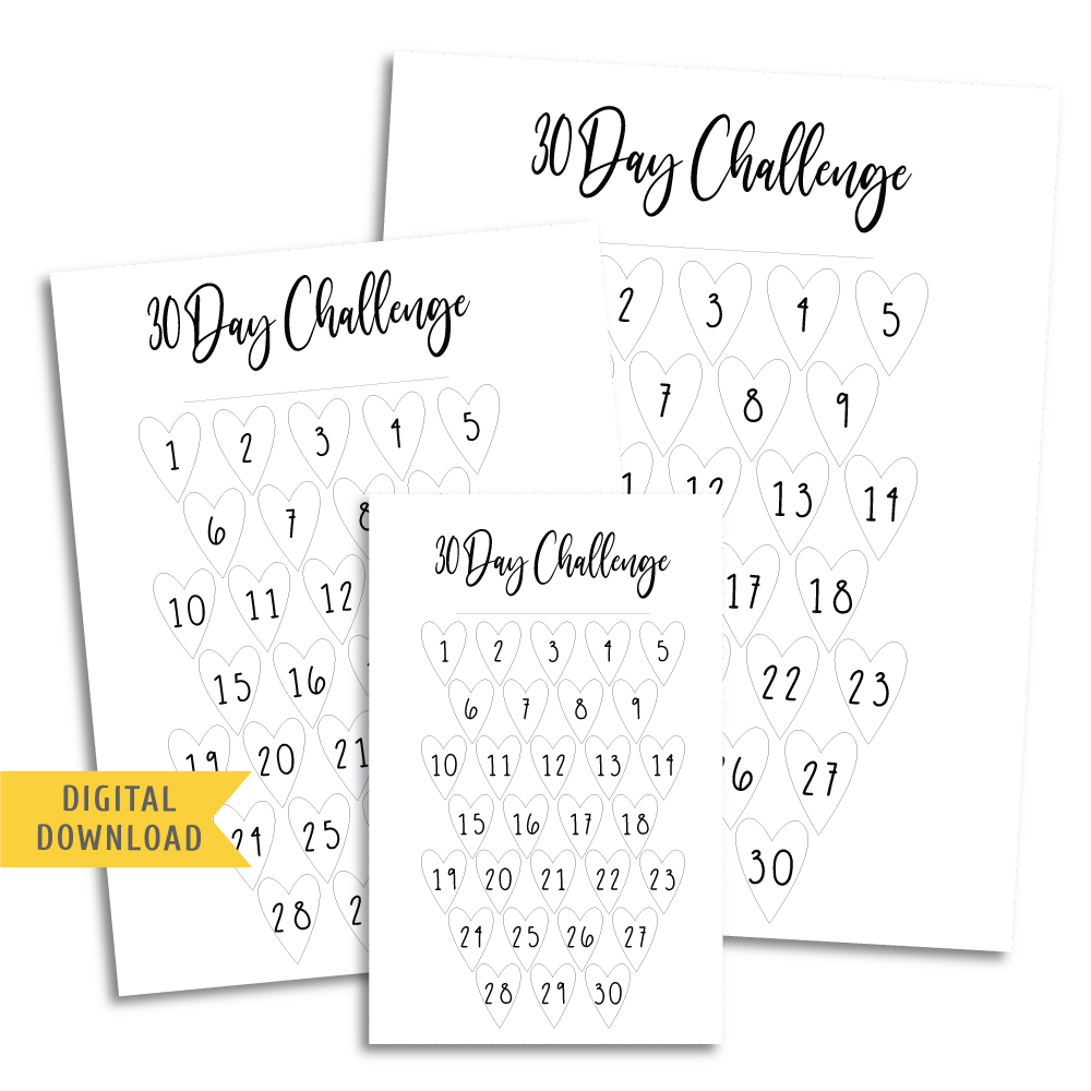 30 Day Challenge Heart Template. Free Digital Download. - MY COZY PLANNER
