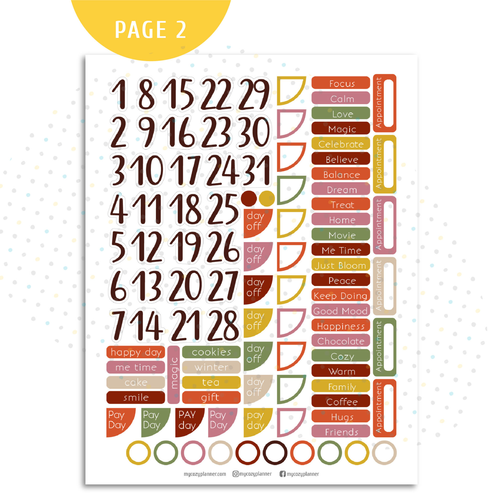 Chocolate Monthly Sticker Kit. Printable Planner Stickers. - MY COZY ...