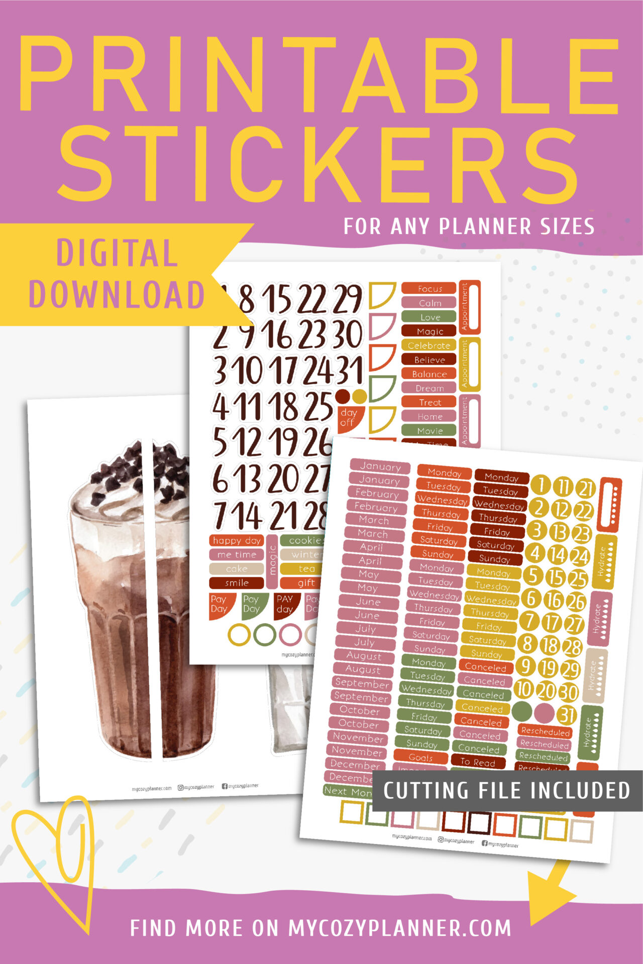 Chocolate Monthly Sticker Kit. Printable Planner Stickers. - MY COZY ...