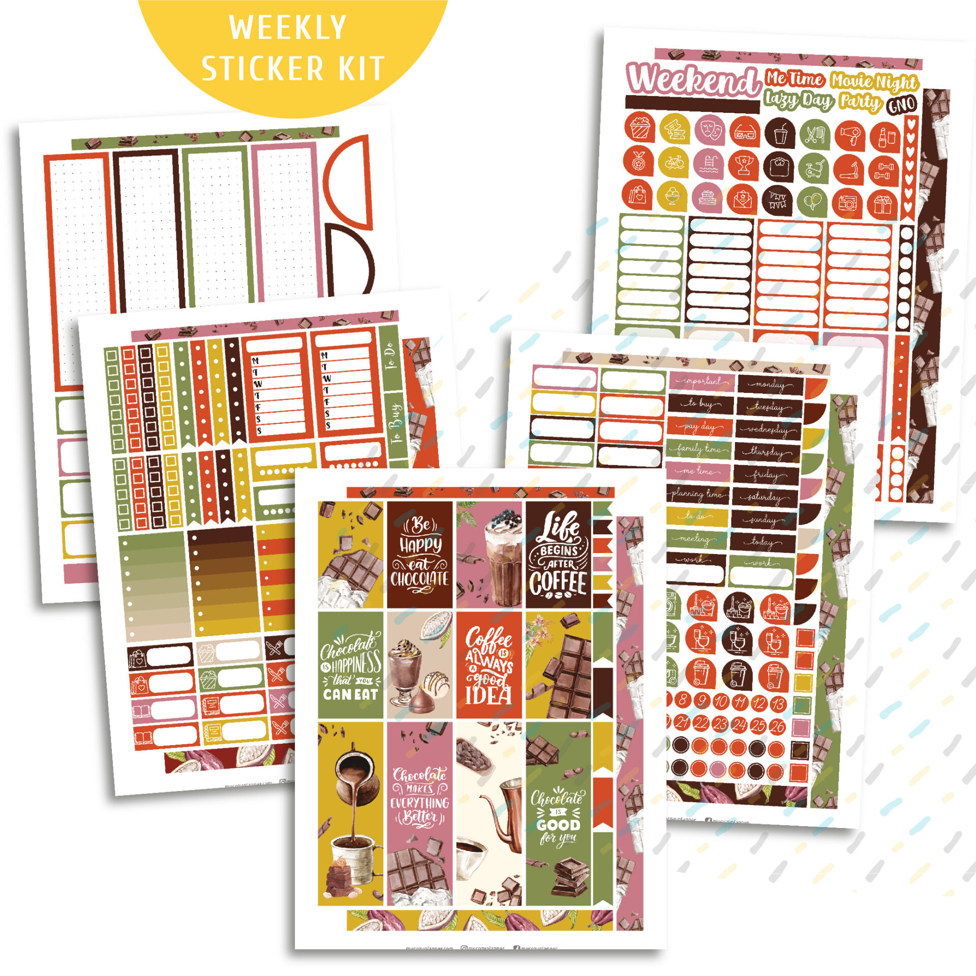 Chocolate Pack. Planner Printables - MY COZY PLANNER