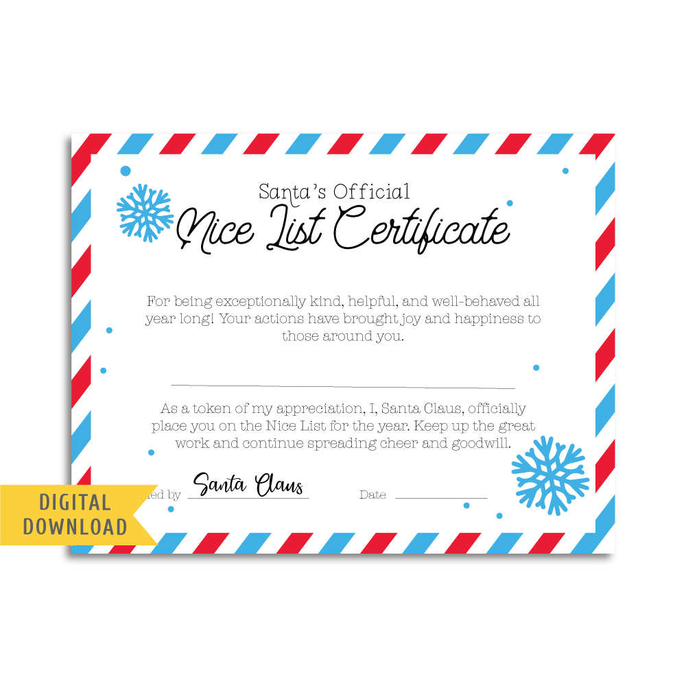 Snowflakes Nice List Certificate. Free Printable Paper Craft. - MY COZY ...