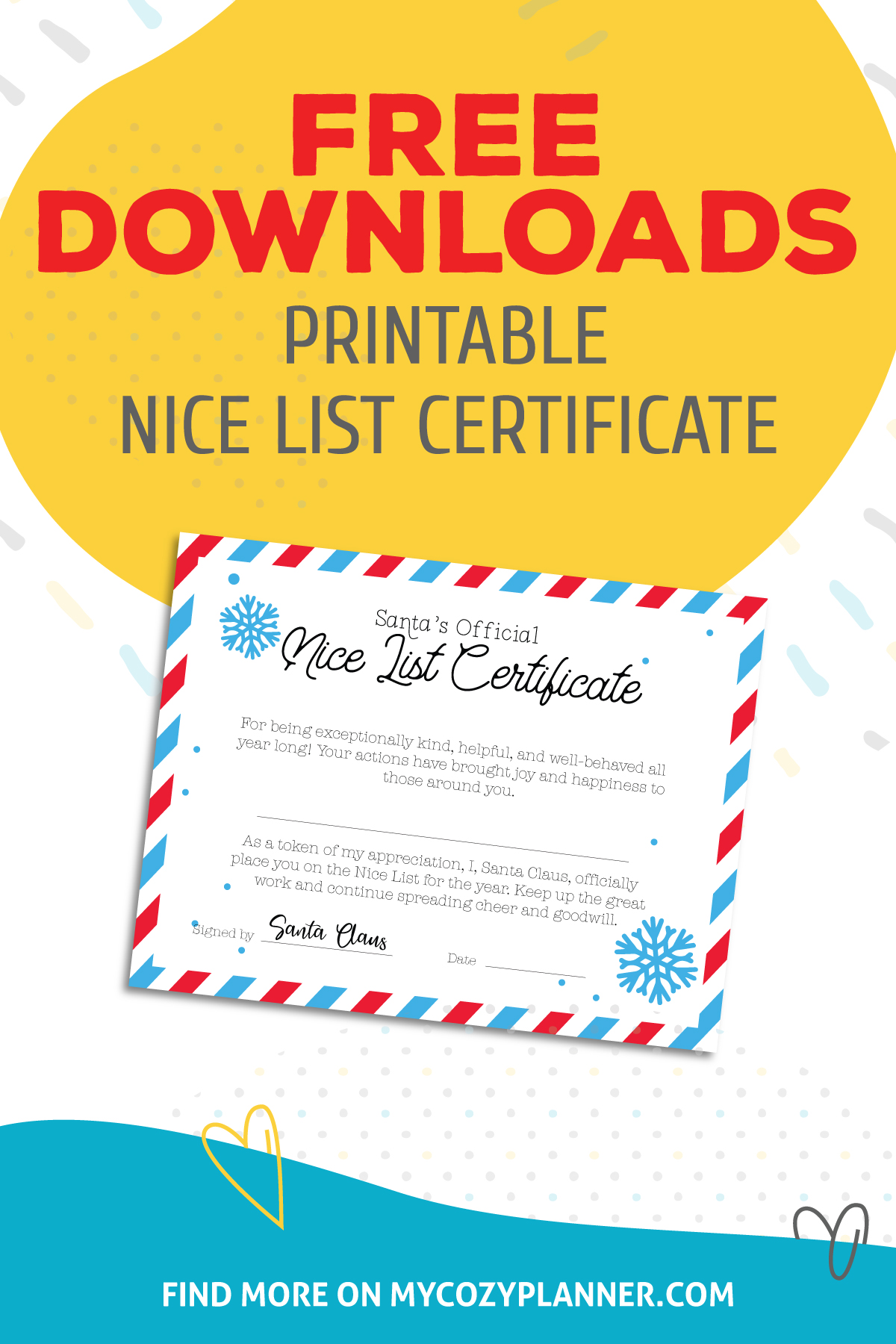 Snowflakes Nice List Certificate. Free Printable Paper Craft. - MY COZY ...