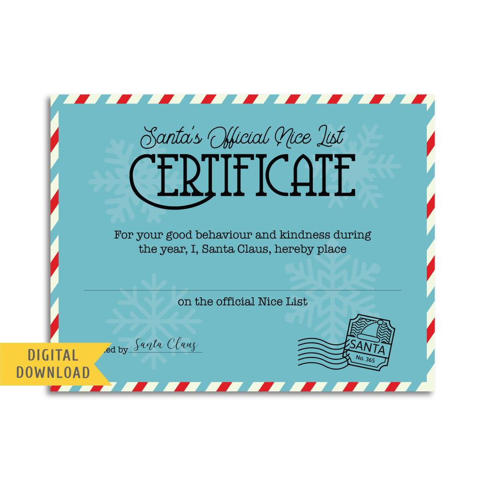 Blue Santa Nice List Certificate. Free Printable Paper Craft. - MY COZY ...