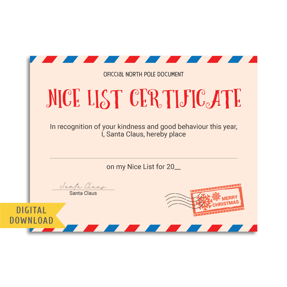 Cute Nice List Certificate. Free Printable Paper Craft. - MY COZY PLANNER
