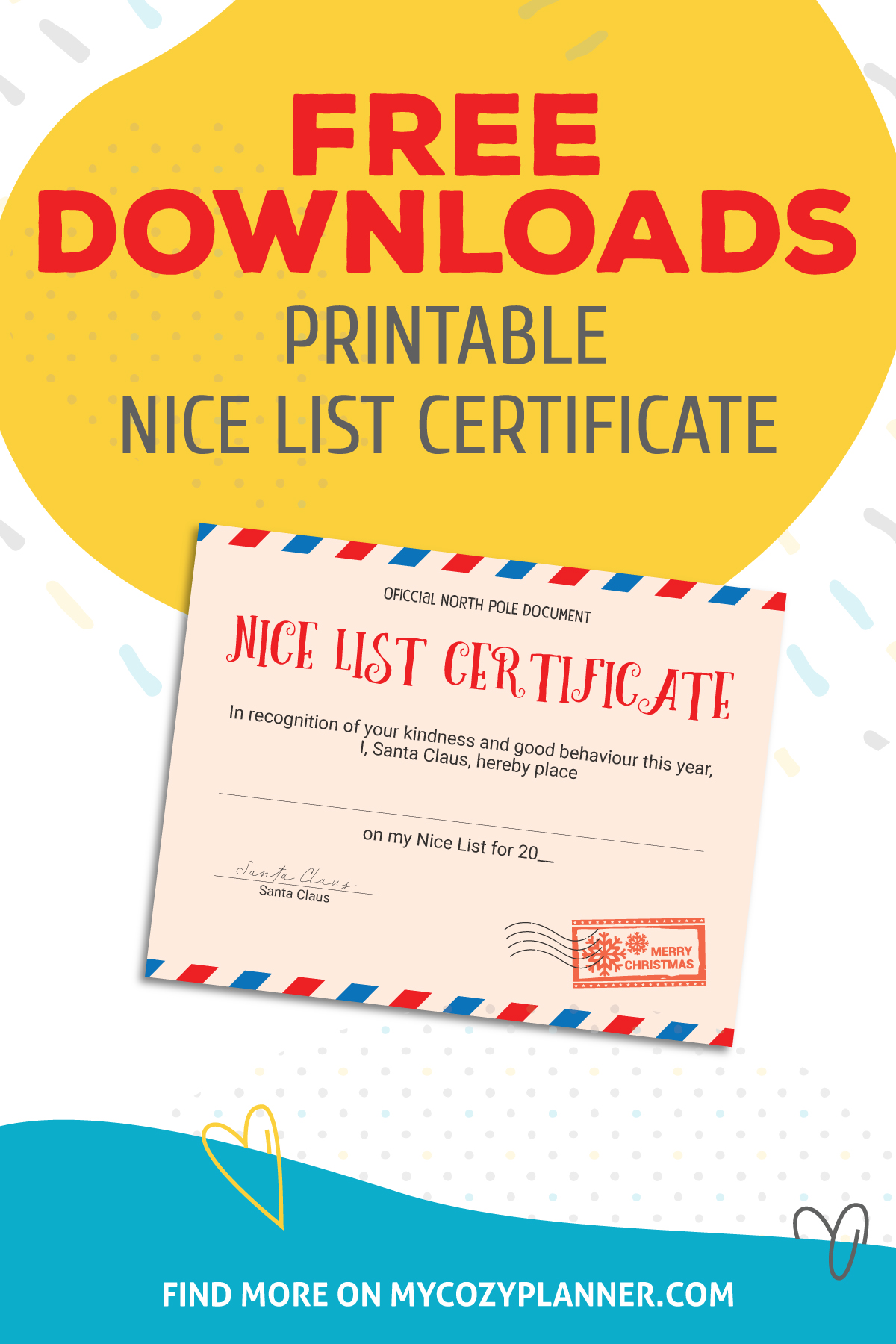 Cute Nice List Certificate. Free Printable Paper Craft. - MY COZY PLANNER