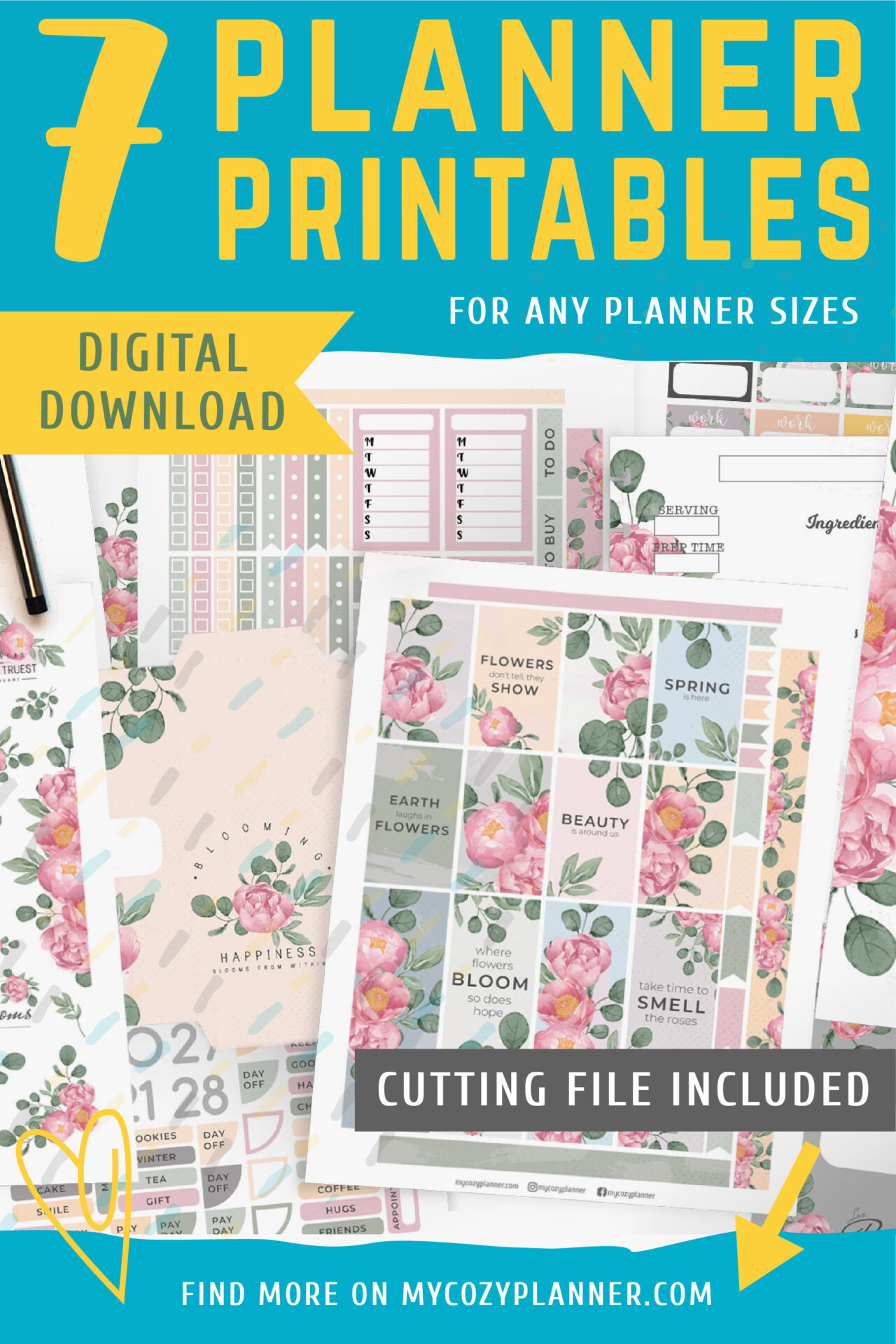 Pink Bloom Pack. Planner Printables - MY COZY PLANNER