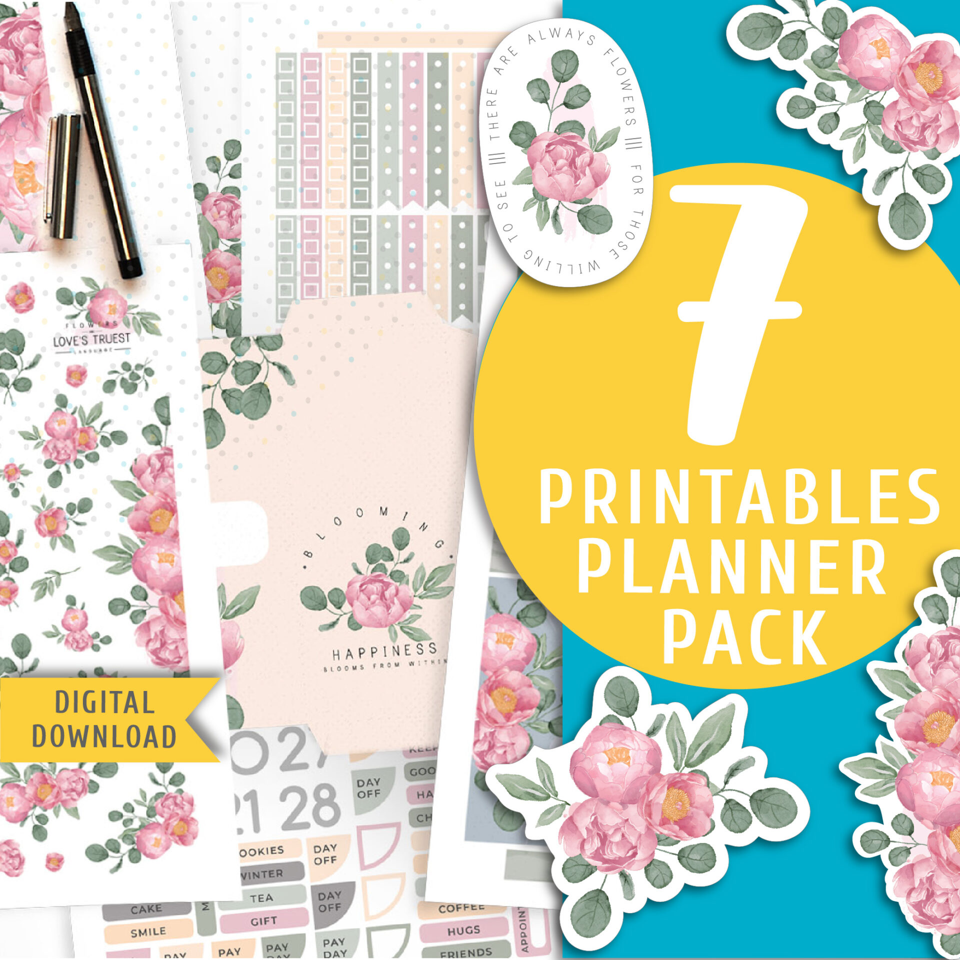 Pink Bloom Pack. Planner Printables - MY COZY PLANNER
