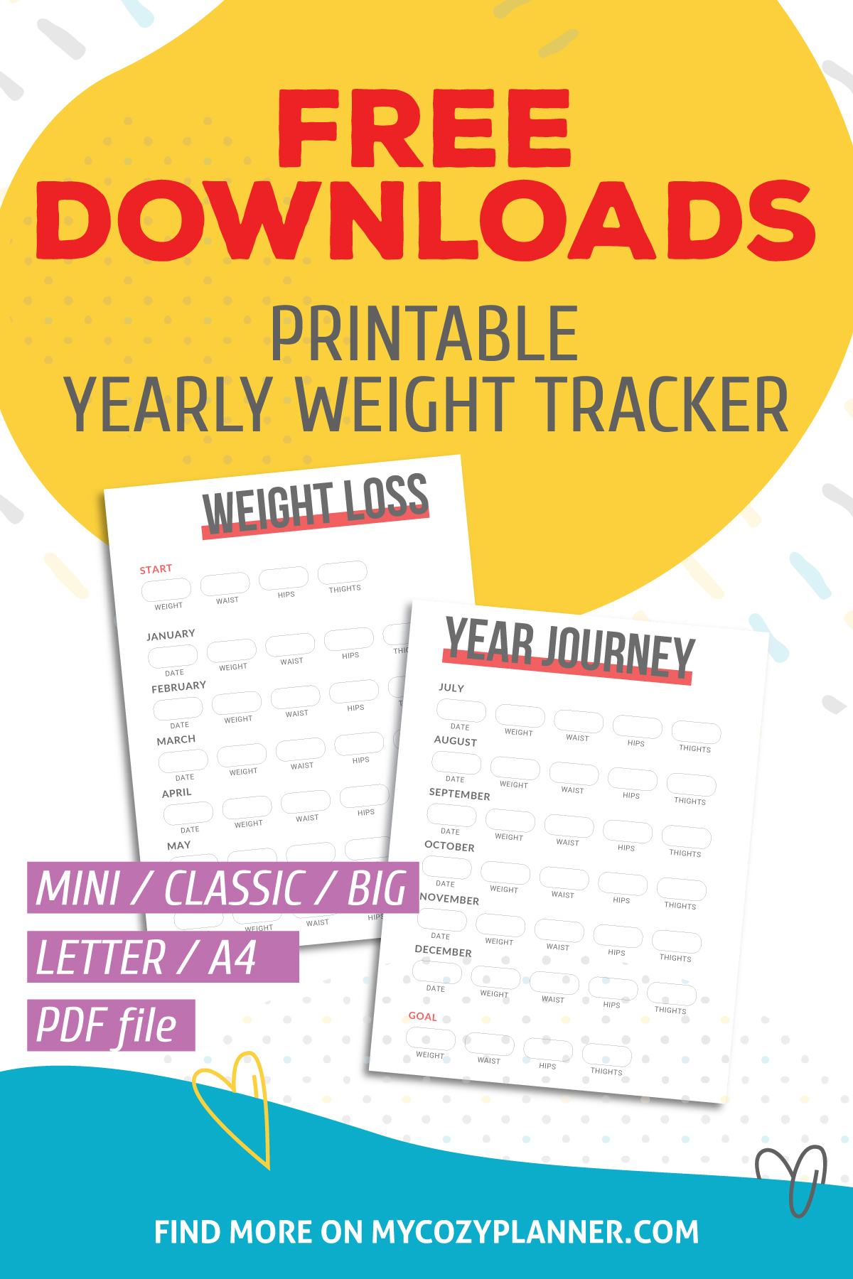 Yearly Weight Loss Tracker. Free Digital Download - MY COZY PLANNER