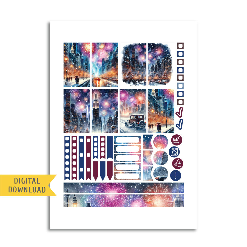 Happy New Year Stickers Kit. Free Printable Planner Stickers. - MY COZY ...