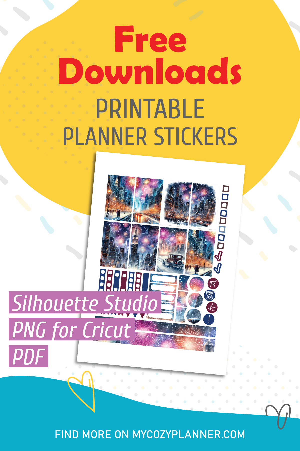Happy New Year Stickers Kit. Free Printable Planner Stickers. - MY COZY ...