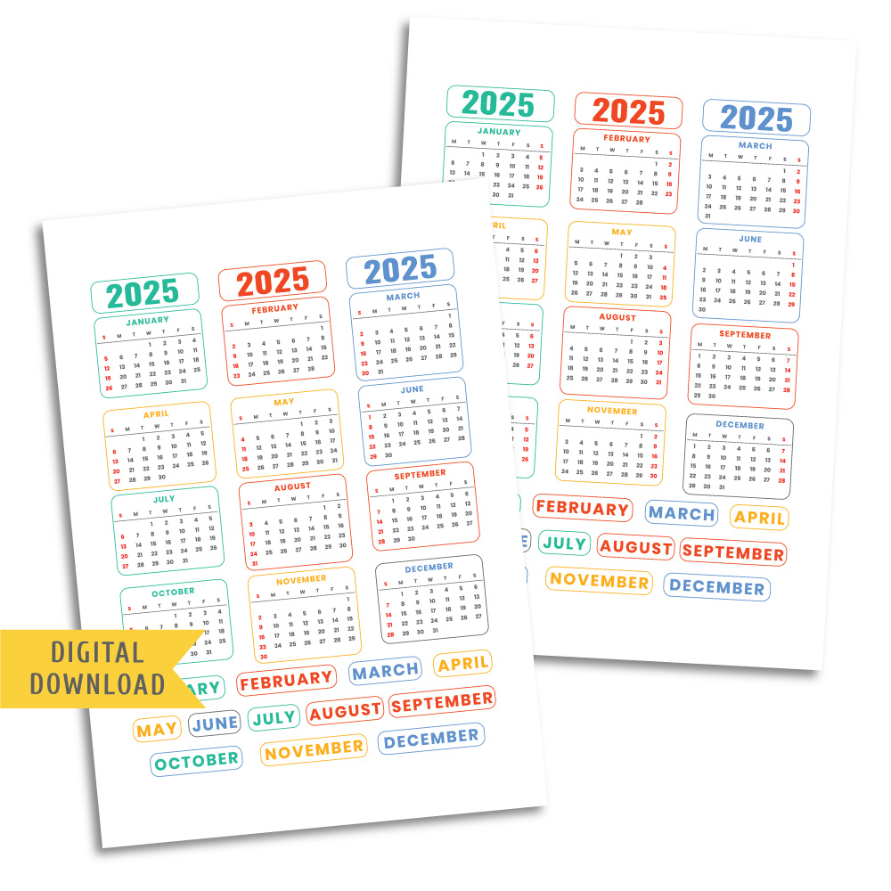 Colorfull Calendar Stickers. Free Planner Printables. - MY COZY PLANNER