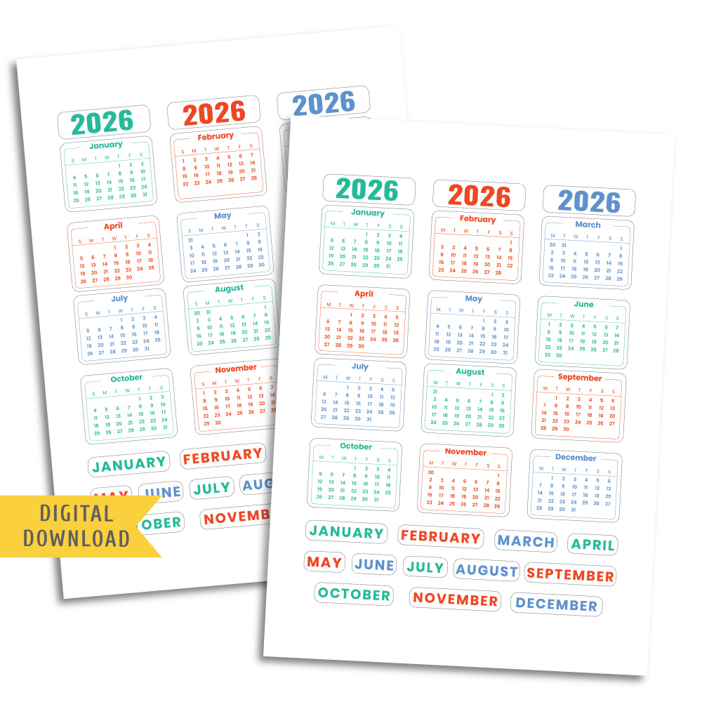 Colorfull Calendar Stickers. Free Planner Printables. - MY COZY PLANNER