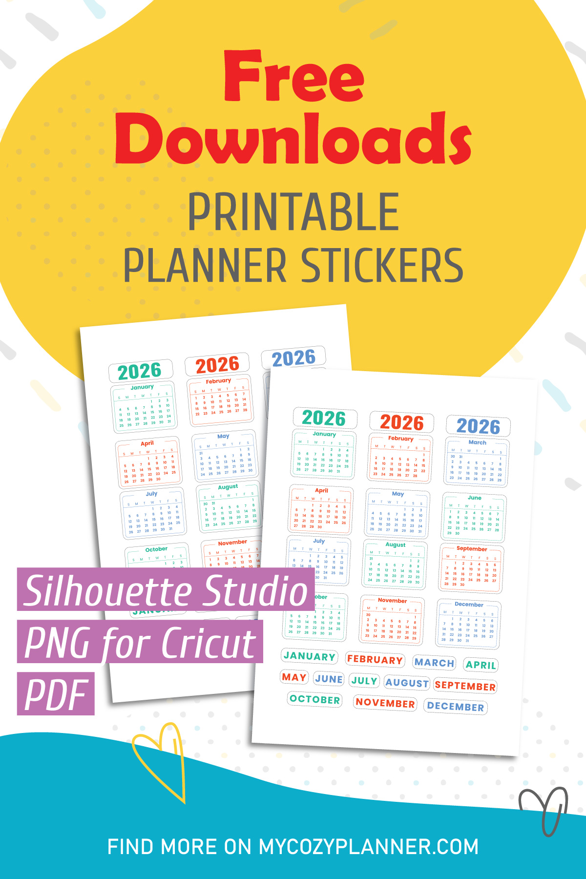 Colorfull Calendar Stickers. Free Planner Printables. - MY COZY PLANNER