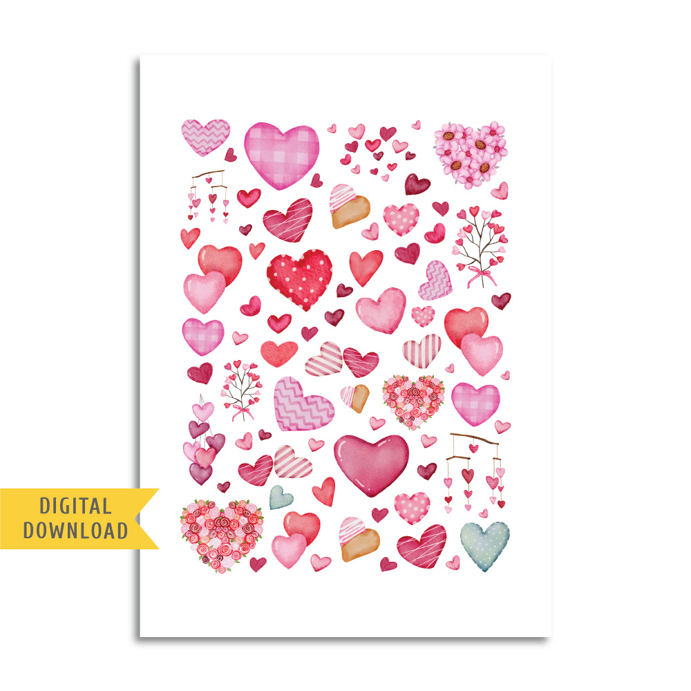 Watercolor Red Heart Sticker Kit. Free Printable Planner Stickers. - MY ...