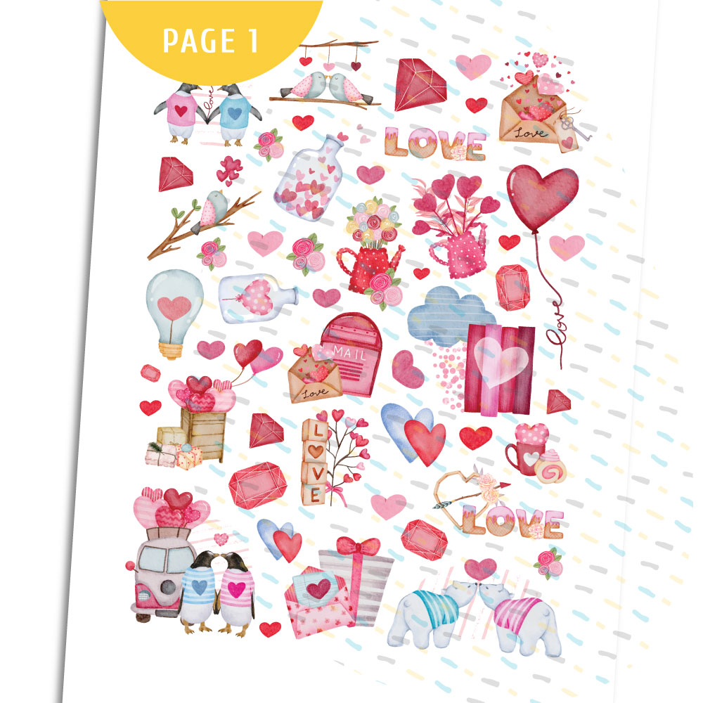 Watercolor Love Stickers. Printable Planner Stickers. - MY COZY PLANNER