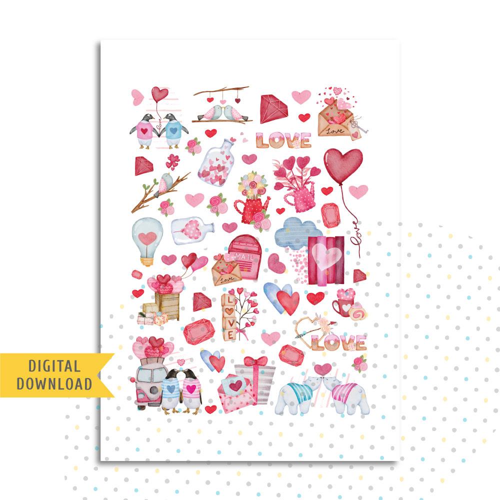 Watercolor Love Stickers. Printable Planner Stickers. - MY COZY PLANNER