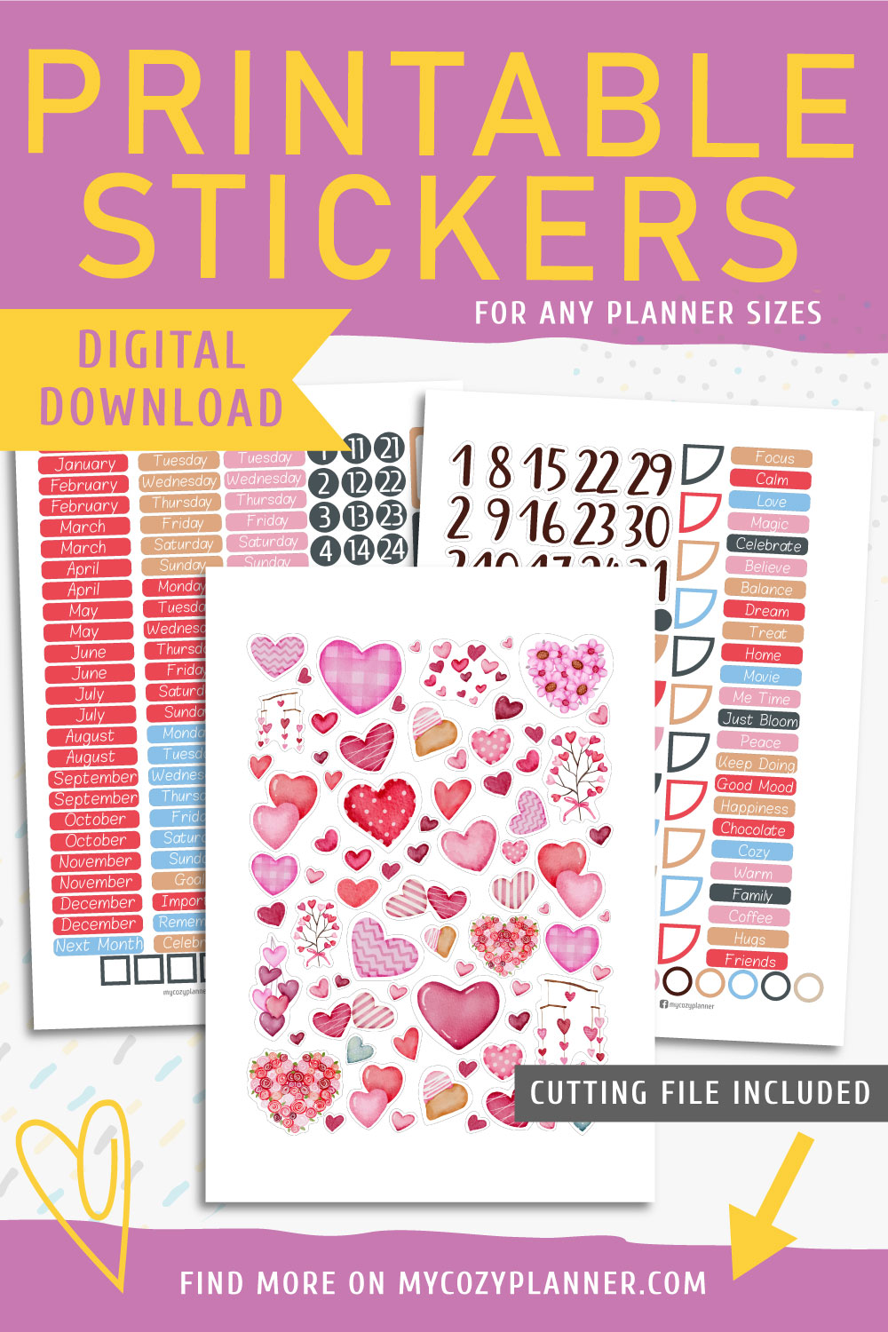Watercolor Love Monthly Sticker Kit. Printable Planner Stickers. - MY ...