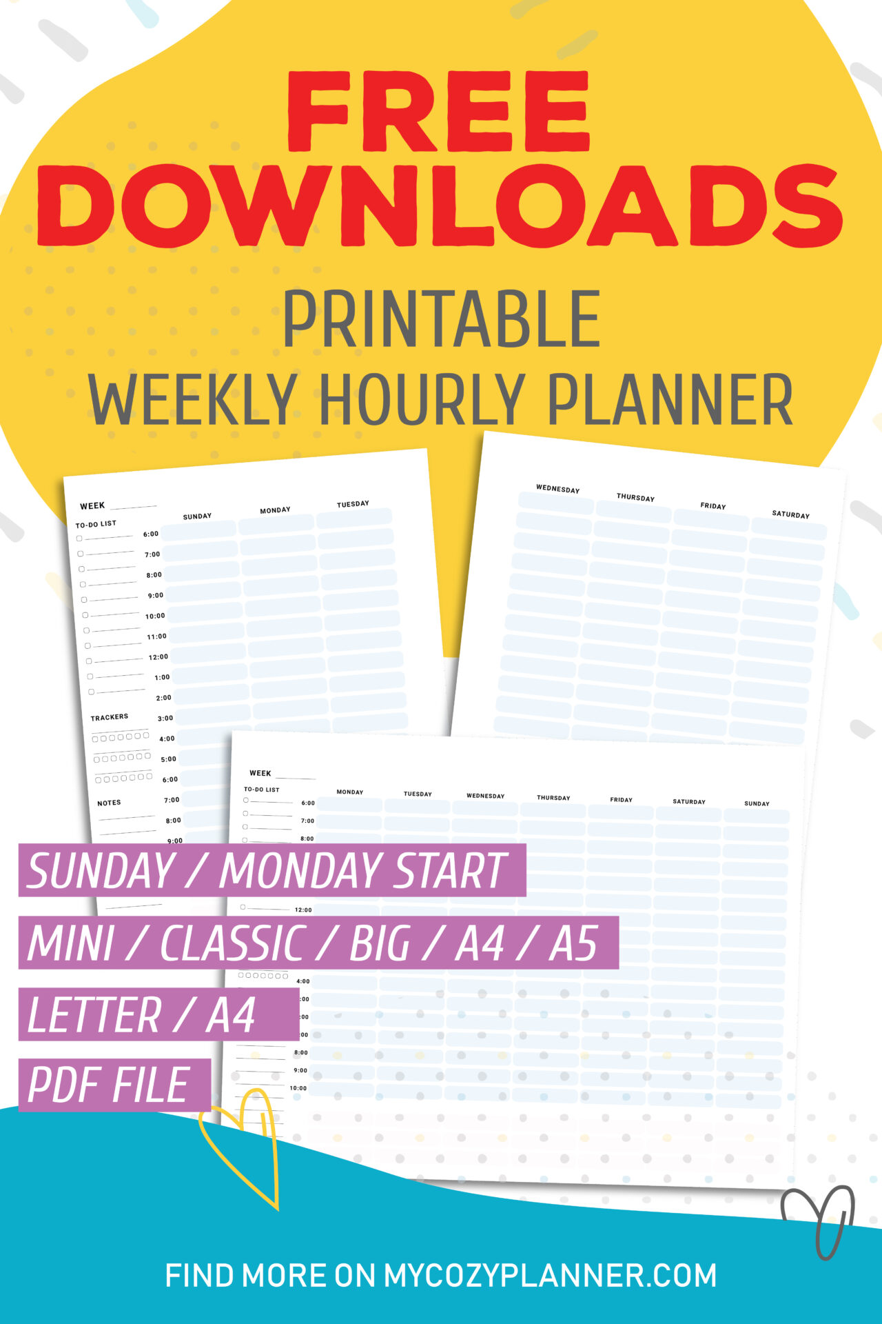 Weekly Hourly Planner. Free Digital Download - MY COZY PLANNER