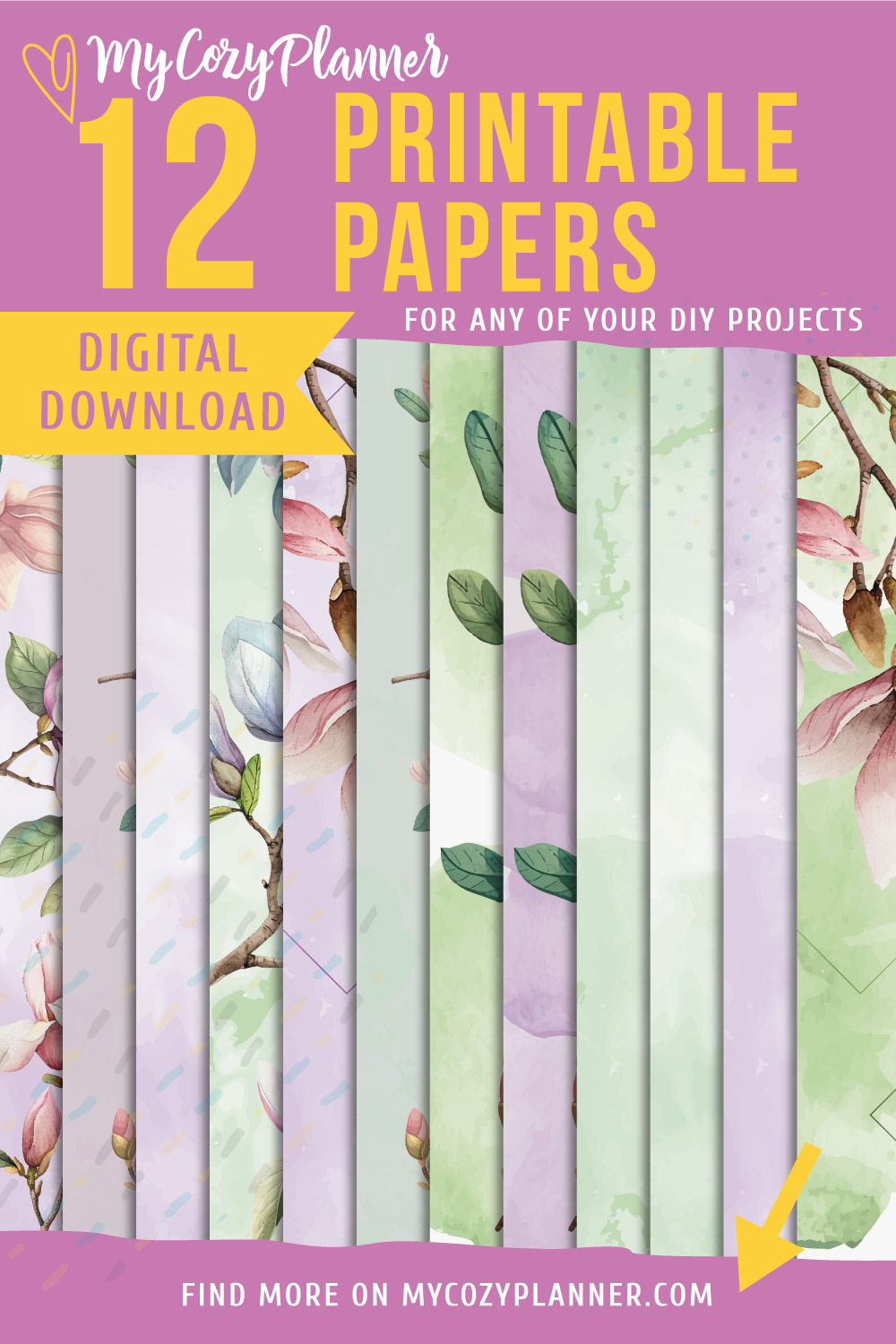 Spring Magnolia Digital Papers. Instant Download.