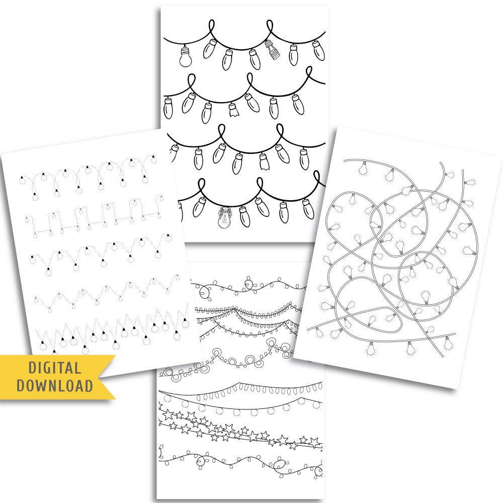 Christmas Lights. Free Coloring Pages Printables. - MY COZY PLANNER