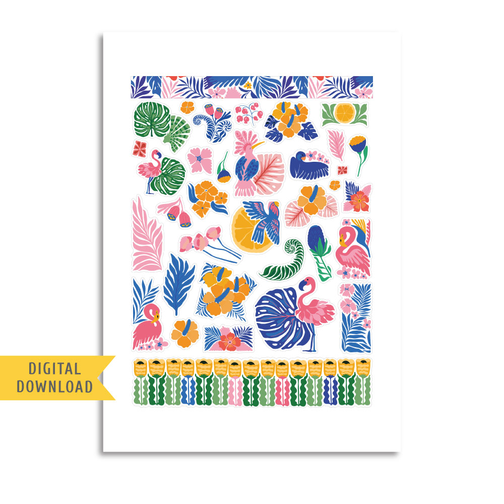 Tropical Color Stickers. Printable Planner Stickers. - MY COZY PLANNER