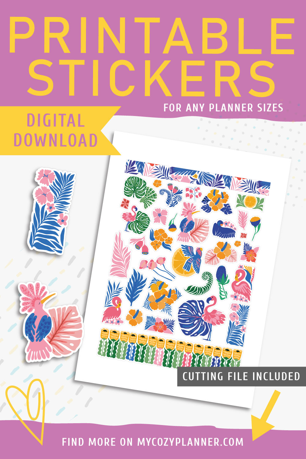Tropical Color Stickers. Printable Planner Stickers. - MY COZY PLANNER