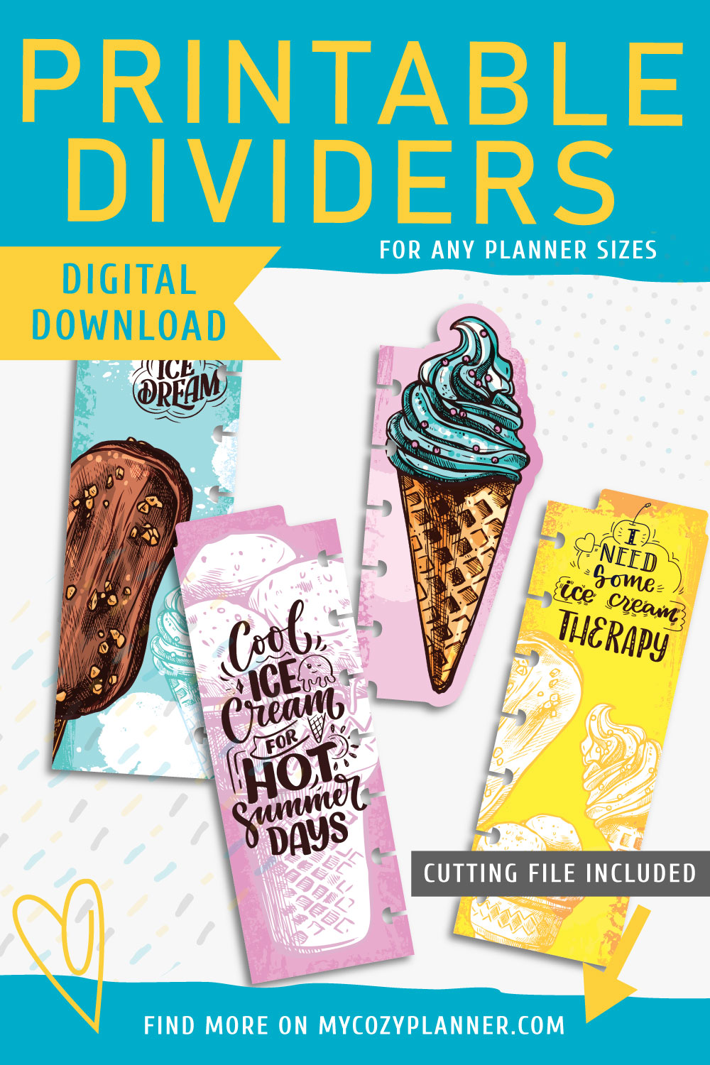 Cool Ice Cream Divider Kit. Printable Planner Dividers. - MY COZY PLANNER