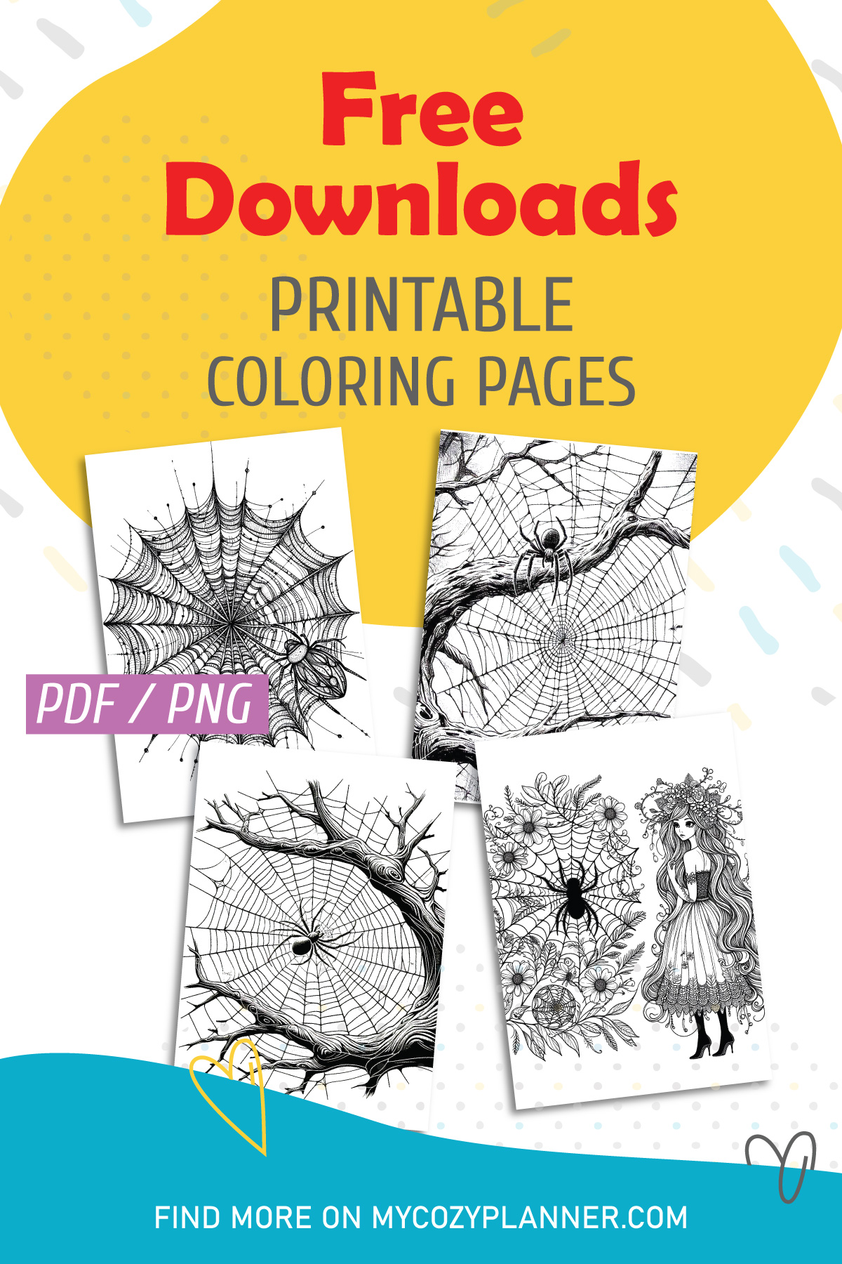 Realistic Spider Web. Free Coloring Pages Printables. - MY COZY PLANNER