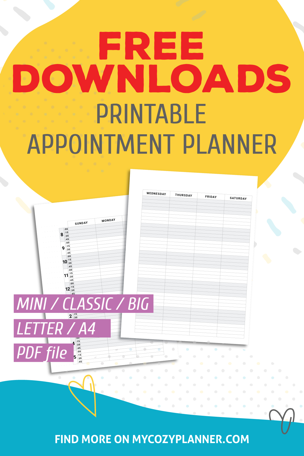 Weekly Appointment Planner. Free Digital Download - MY COZY PLANNER