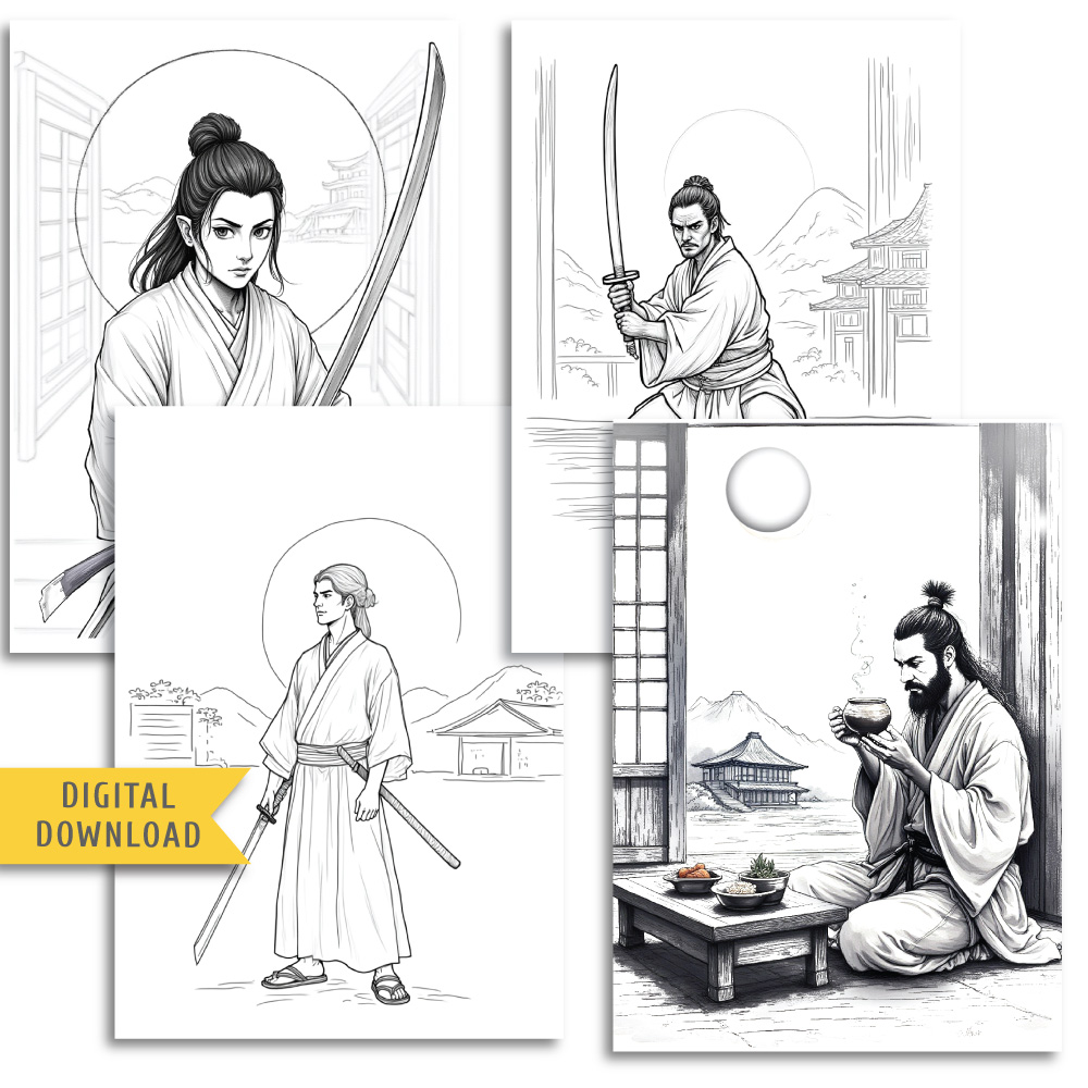 Realistic Samurai. Free Coloring Pages Printables. - MY COZY PLANNER