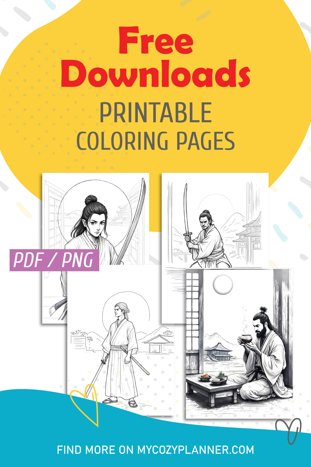 Realistic Samurai. Free Coloring Pages Printables. - MY COZY PLANNER