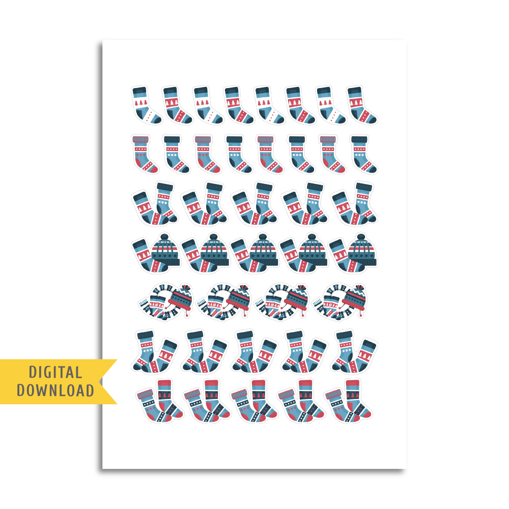 Blue Socks Stickers Kit. Free Printable Planner Stickers. - MY COZY PLANNER