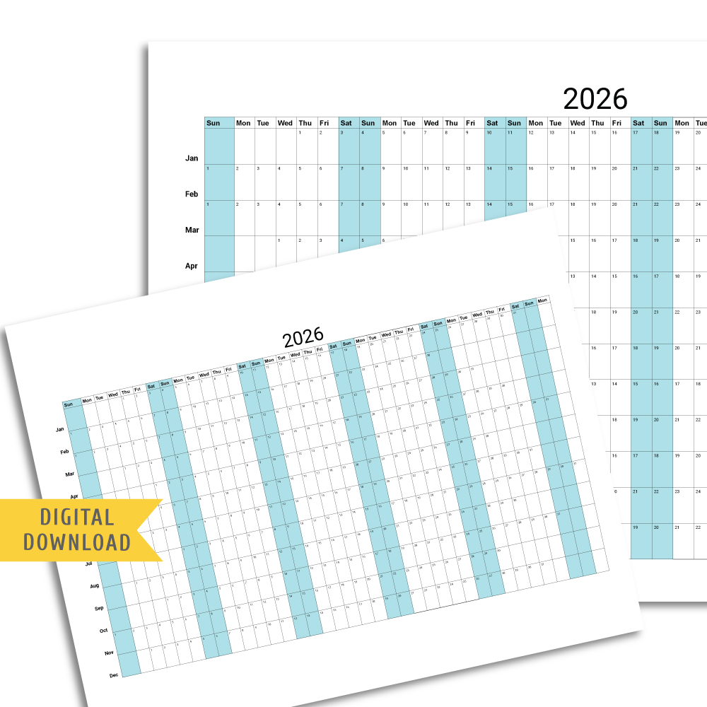 Horizontal Yearly Calendar. Free Digital Download. - MY COZY PLANNER