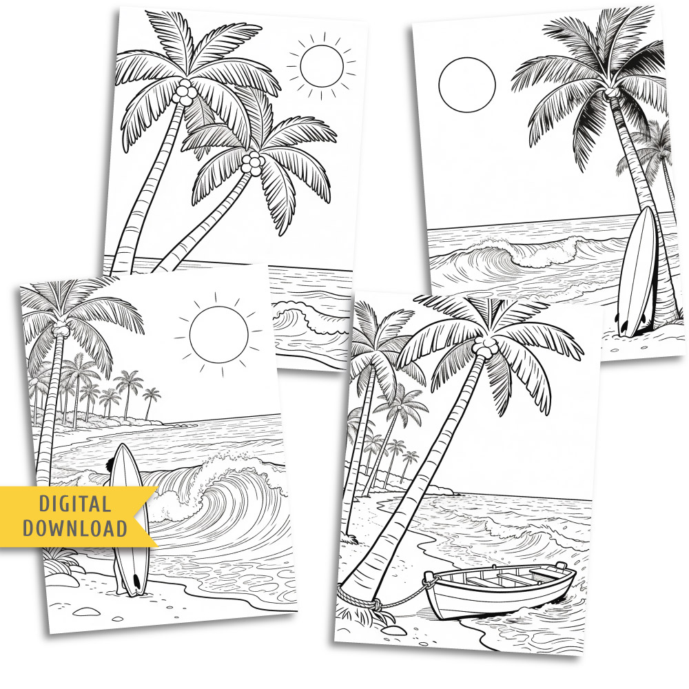 Palm Trees on the Beach. Free Coloring Pages Printables. - MY COZY PLANNER