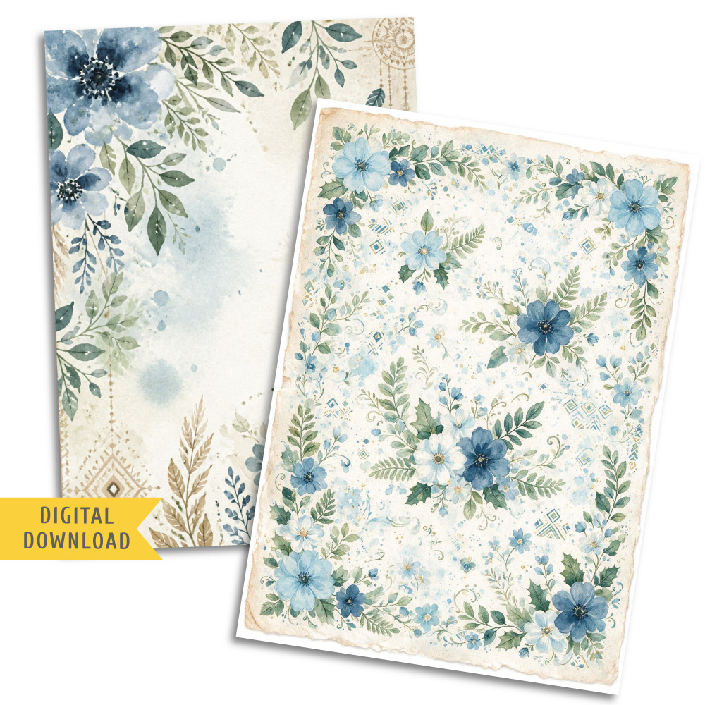 Blue Boho Scrapbook Paper. Free Printable Papers. - MY COZY PLANNER