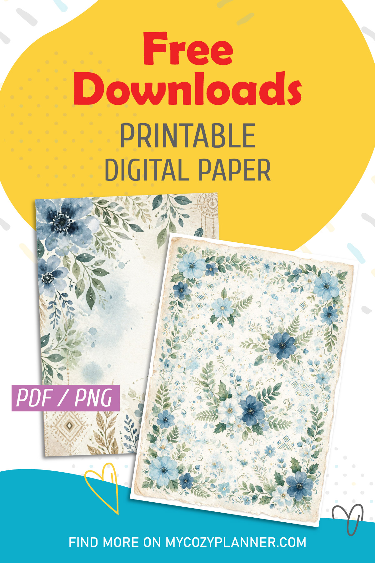 Blue Boho Scrapbook Paper. Free Printable Papers. - MY COZY PLANNER
